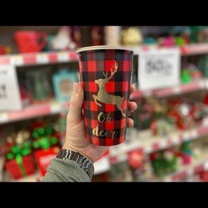 Walgreens | Dining | Oh Deer Red Black Plaid Ceramic Travel Mug | Poshmark